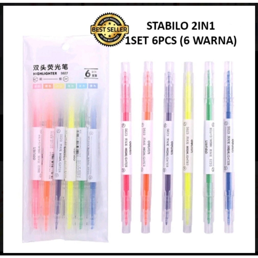 Jual Stabilo 2 sisi Set 1 Pack isi 6pcs Highlighter Pen Colorful ...
