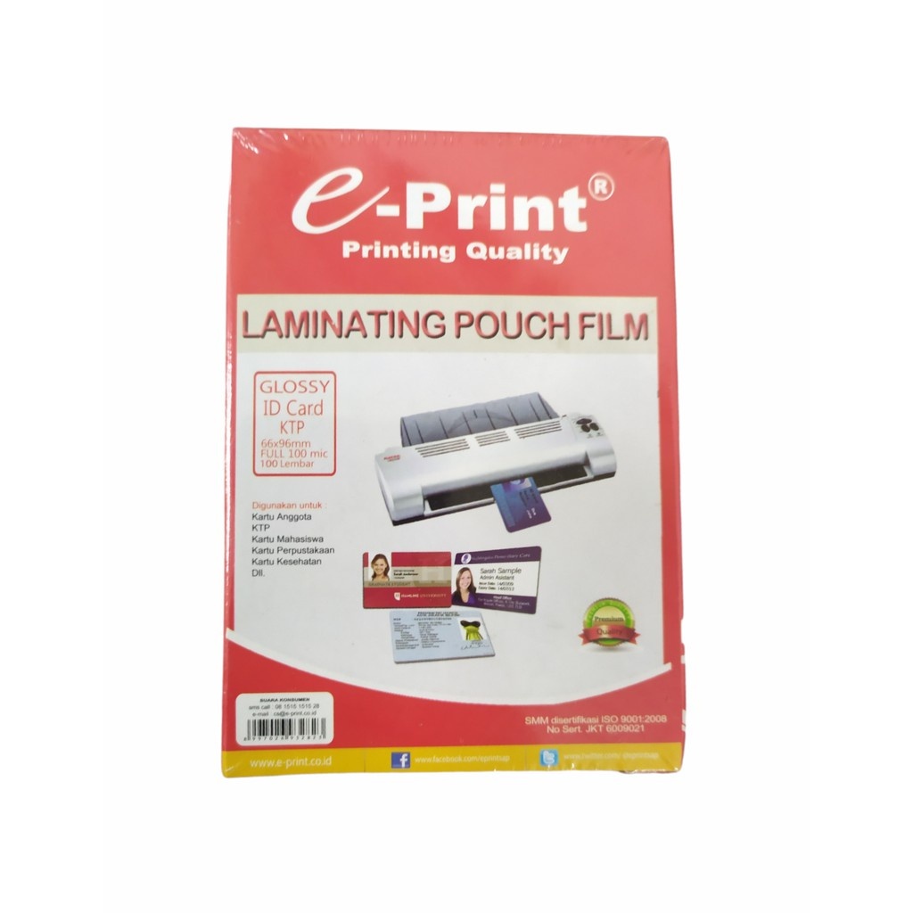 Jual E-Print Plastik Laminating Pouch ID Card Ukuran KTP 100 micron ...