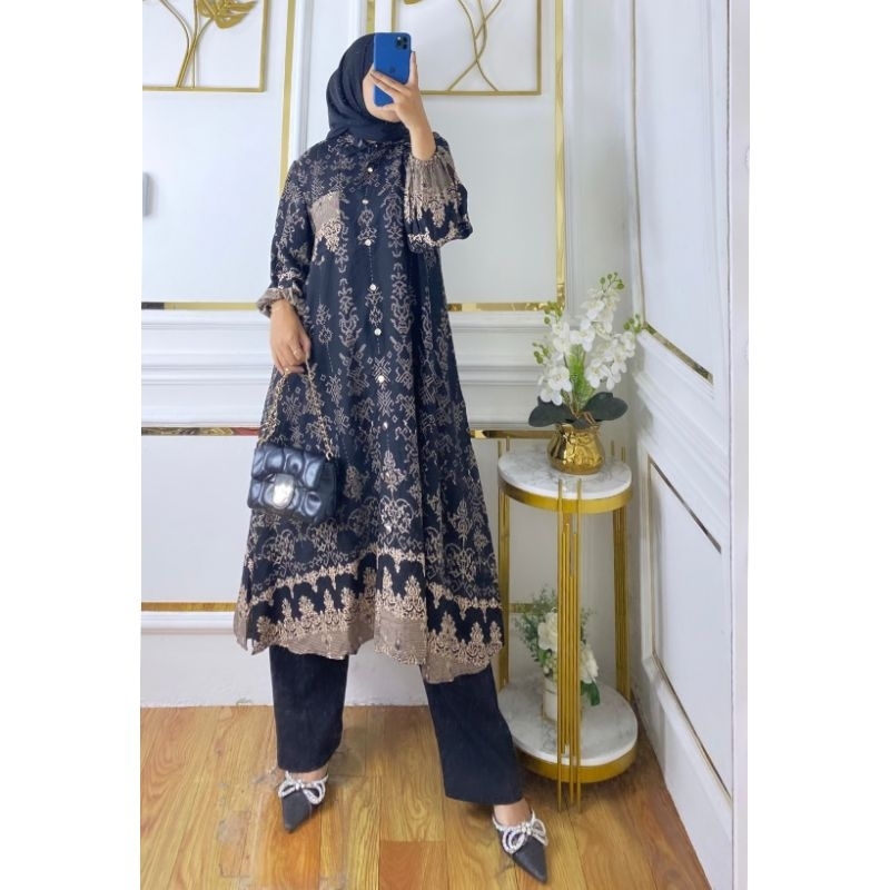 Jual set long tunik rayon premium silang belakang | Shopee Indonesia