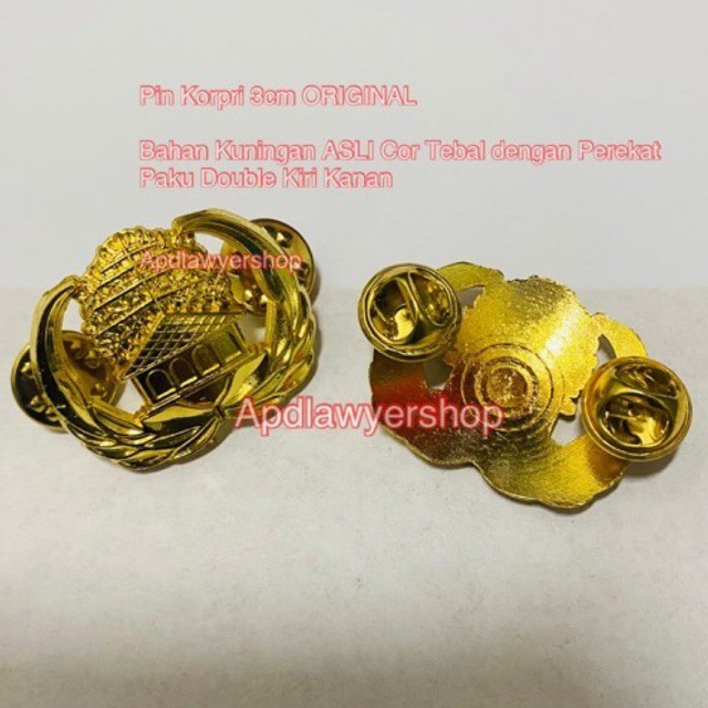 Jual Pin Korpri 3cm Kuningan Asli sepuh emas ORIGINAL Paku Double Kiri ...