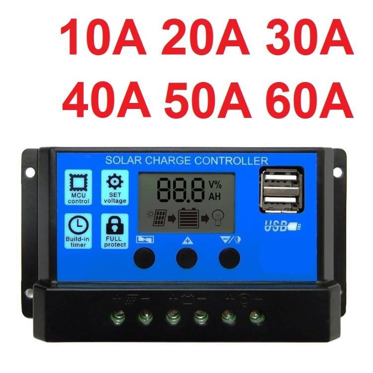 Jual Solar Charge Controller LCD LED Display Solar PWM 12V/24V 10A 20A 30A 50A 60A USB Panel ...