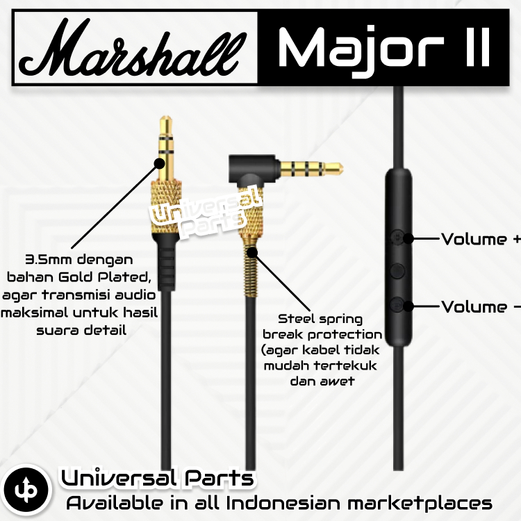 Jual Kabel Marshall Major II 2 Cable Spring Extension With Mic Volume ...