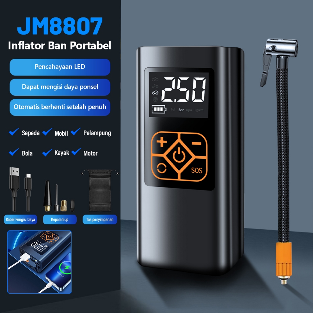 Jual pompa ban electric 10000mAh Dengan port pengisian USB, lampu LED ...