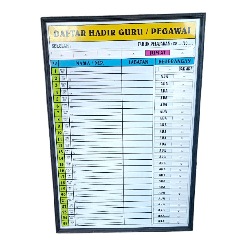 Jual PAPAN ABSEN GURU / DAFTAR HADIR GURU 120X80 | Shopee Indonesia
