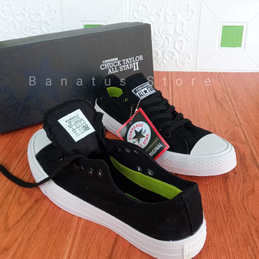 Jual sepatu pria sneakers allstar converse chuck taylor II polos hitam ...