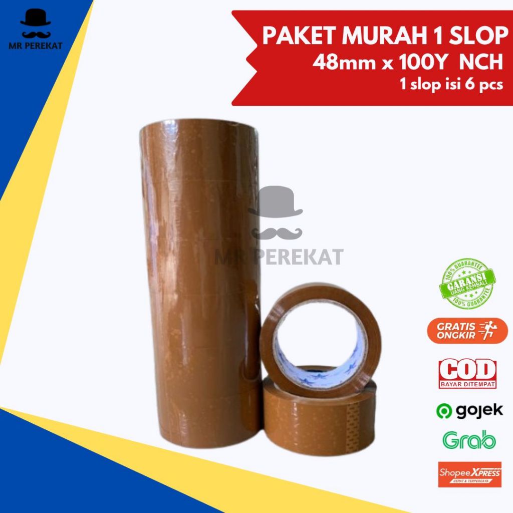 Jual PAKET MURAH 6 ROLL LAKBAN 100 Y NCH COKLAT TAN Ukuran Plek sama Nachi - 48mm x 100Y 1 SLOP ...