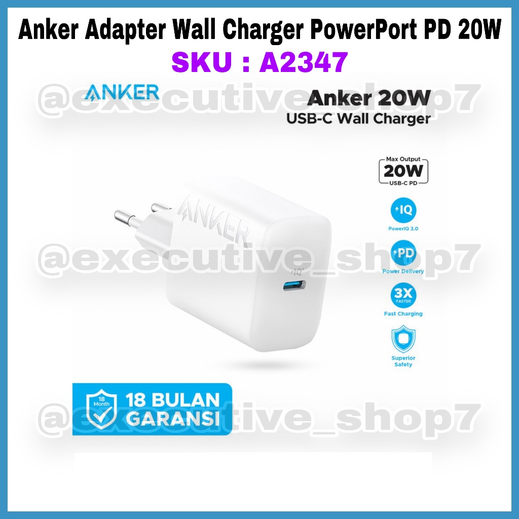 Jual Anker Adapter Wall Charger PowerPort PD 20W - SKU : A2347 ...