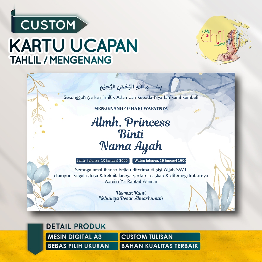 Jual Cetak Kartu/Stiker Mengenang 40/100/1000 Hari Wafatnya / Kartu ...