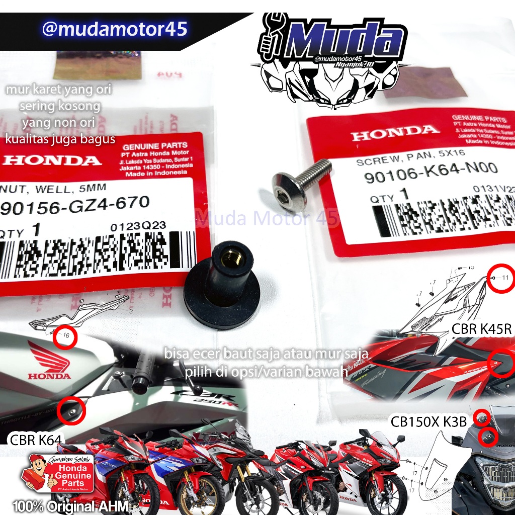 Jual BAUT SIDE BODY M5 CBR250RR CBR150R CB150X CB150R WINDSHIELD VISOR ...