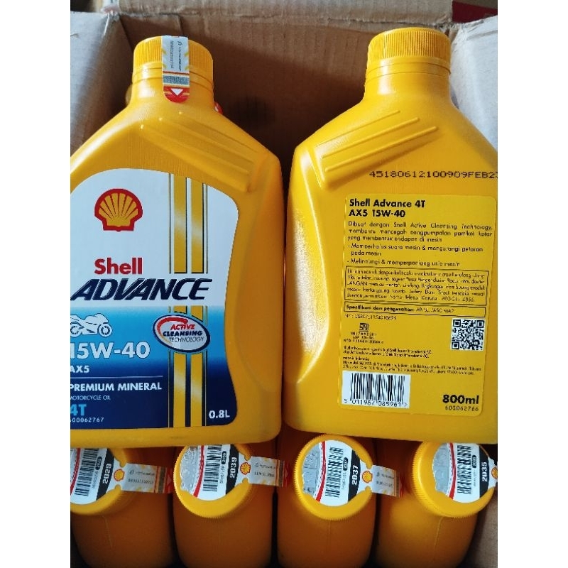 Jual oli shell advance AX5 15W-40 800 mil 4T isi 12 botol (dus ...