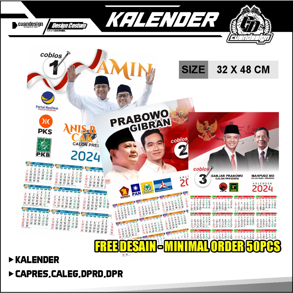 Jual CUSTOM CETAK KALENDER 2024 CALEG PARTAI/ KALENDER KAMPANYE UKURAN ...