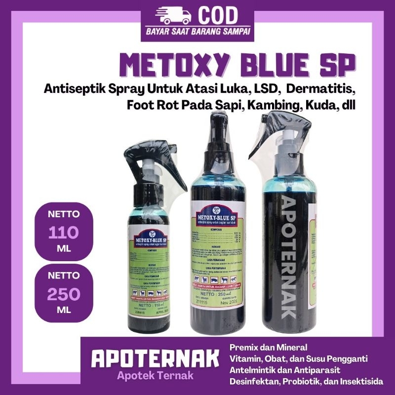 Jual METOXY BLUE SP - Antiseptik Spray Obat Luka Kulit LSD Dermatitis Foot Rot dll | Obat Luka ...