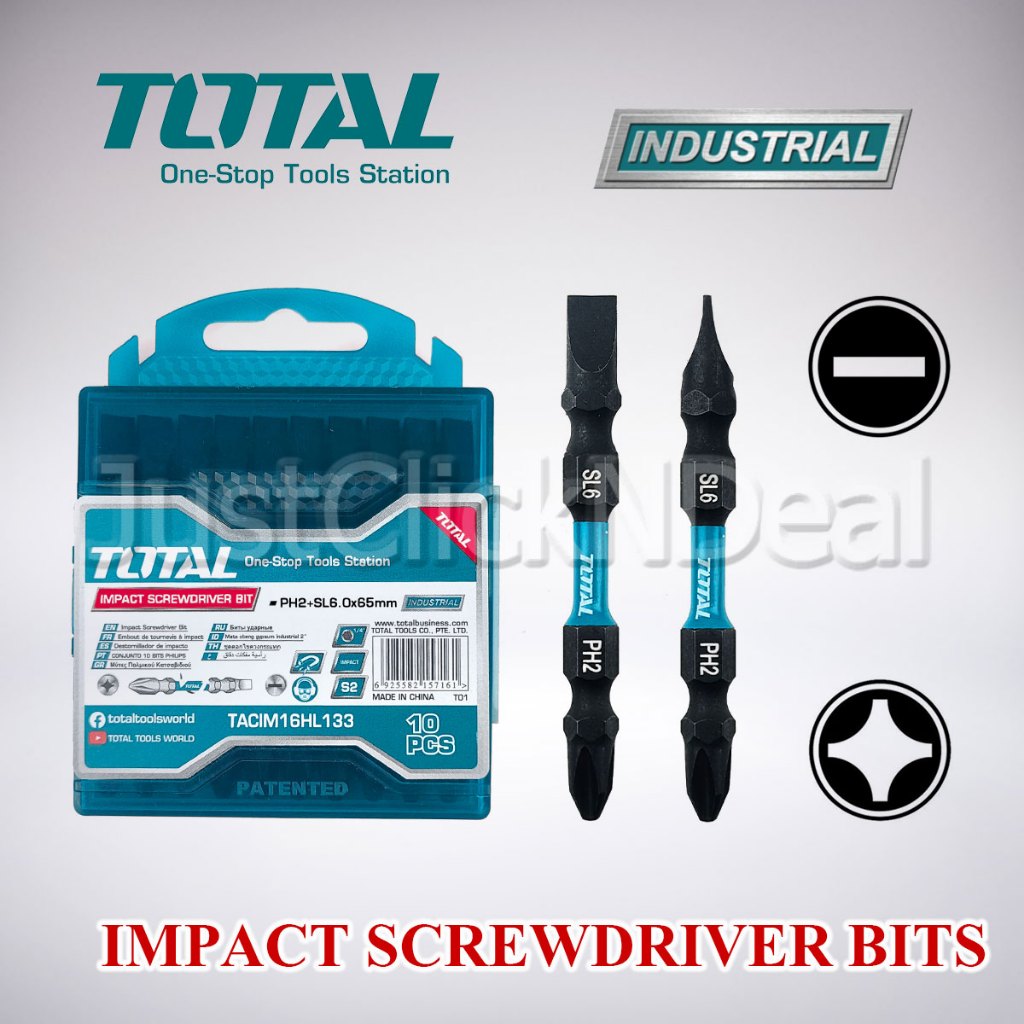 Jual TOTAL Bor Mata Obeng Impact 6 x 65 mm PH2 SL6 Plus Minus Magnetic ...