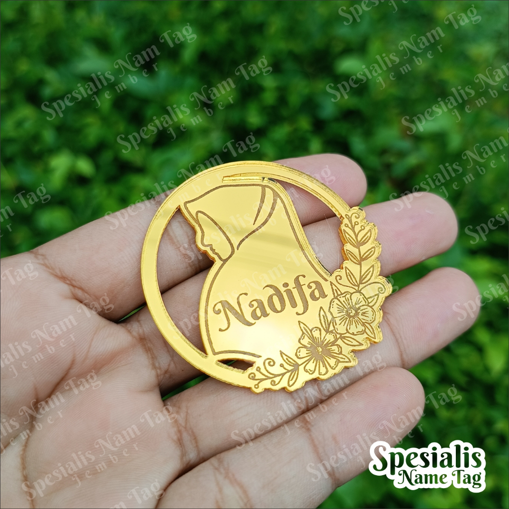 Jual (BBH) PINBROSS HIJAB NAMA AKRILIK RING GRAFIR BUNGA / BROSS HIJAB ...
