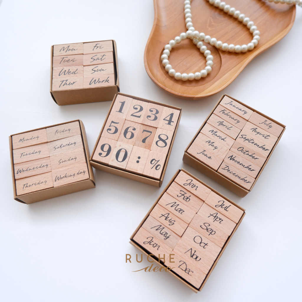 Jual RUCHE DECO - Wooden Stamp Month Week Numbers - Stempel Kayu Bulan ...