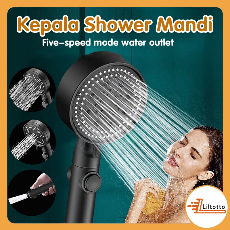 Jual COD Kepala Shower Set Mandi Hitam Premium Shower Head Set 5 Mode Adjustable Shower Dengan ...