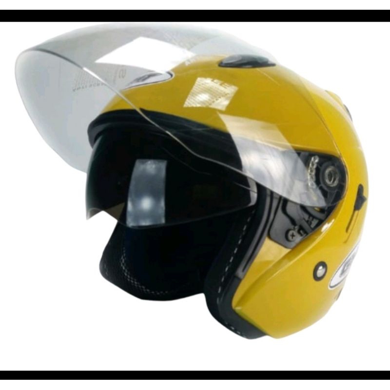 Jual HELM MOTOR DOUBLE VISOR HELM HALF FACE HELM WARNA KUNING HELM ...