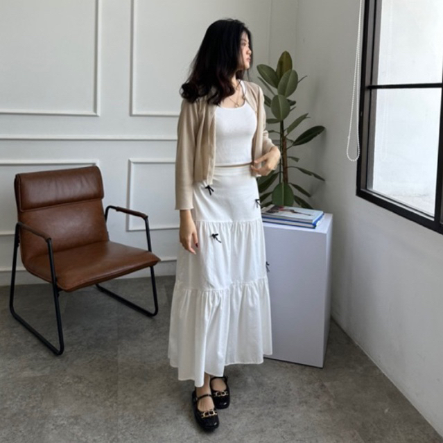 Jual VEETA SKIRT ROK SUSUN PUTIH ROK PUTIH PANJANG ROK PITA PUTIH ...