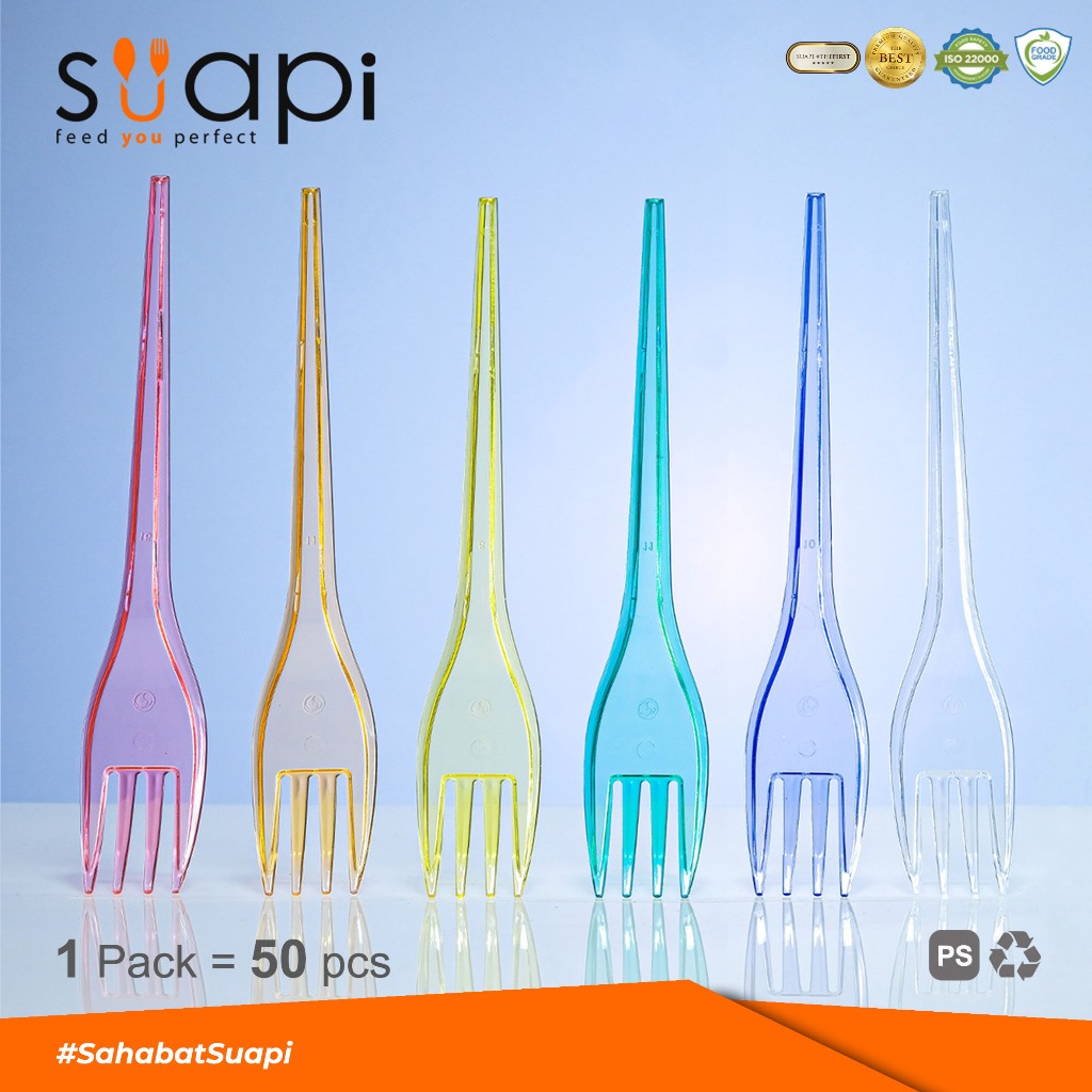 Jual [50pcs] SUAPI PS Garpu Makan Plastik WARNA BENING / Garpu ...