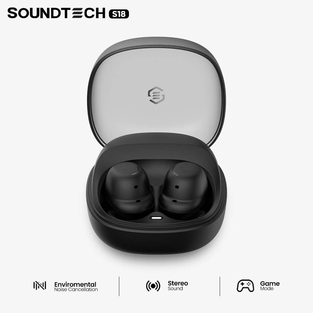 Jual SOUNDTECH S18 TWS Wireless Earphone Bluetooth 5.3 Touch - Black ...