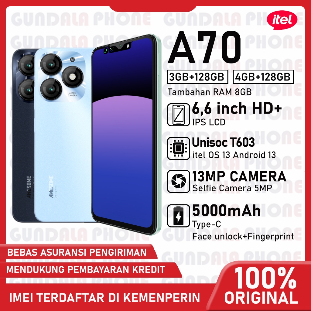 Jual itel A70 - Dual Camera 13MP, Battery 5000mAh - Garansi resmi | Shopee Indonesia