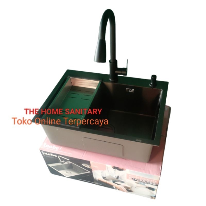 Jual Paket Kitchen Sink INOBE 5243 BLACK Paket Kran Tarik Stainless ...