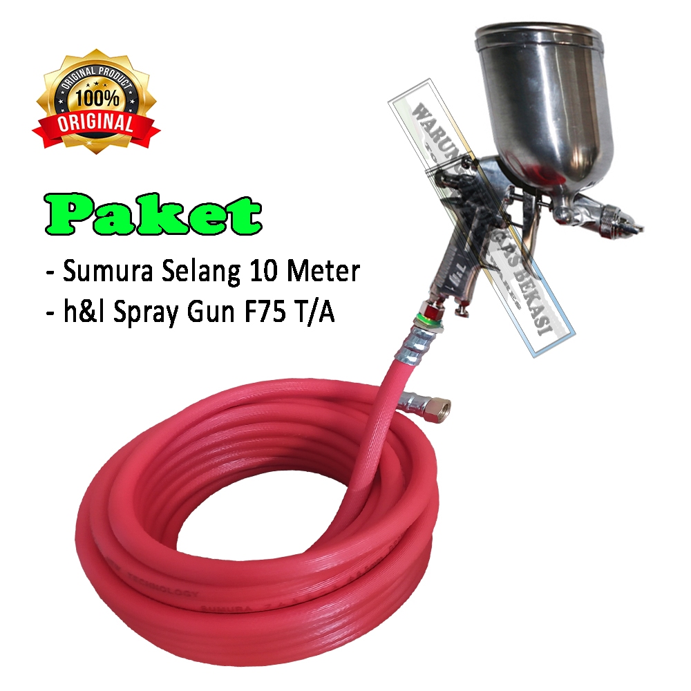Jual Paket H&L F75 Alat Semprot Cat Spray Gun Tabung Atas 400ml - Selang Mesin Kompresor 10 ...
