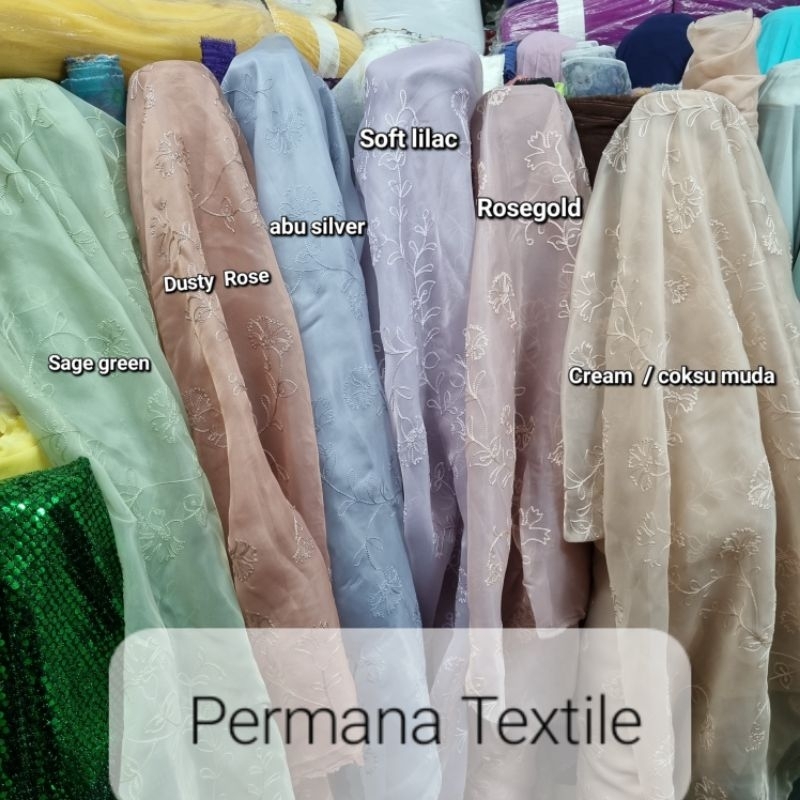Jual Kain Organza Bordir Bunga Rambat | Organza Silk Premium Motif ...