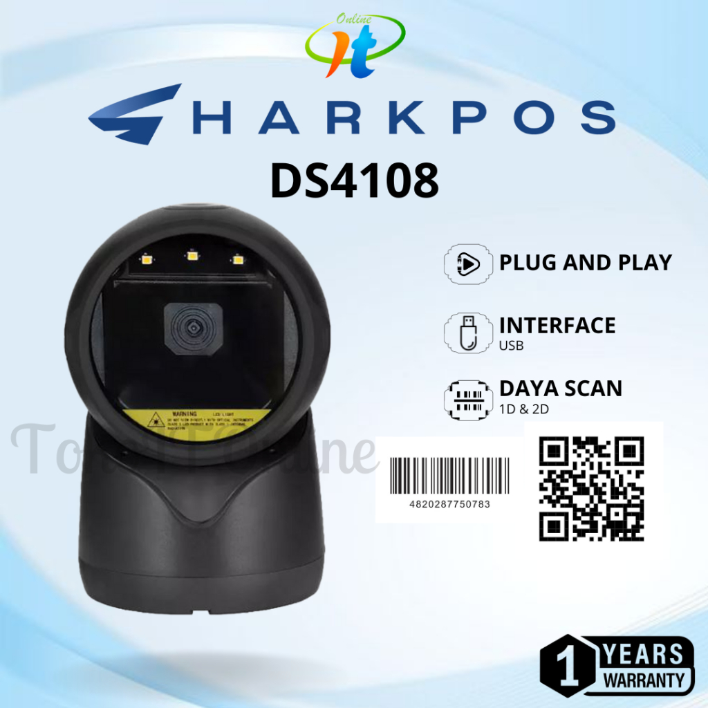 Jual Sharkpos DS4108 Desktop Scanner Barcode 2D USB Scan Barcode QR ...