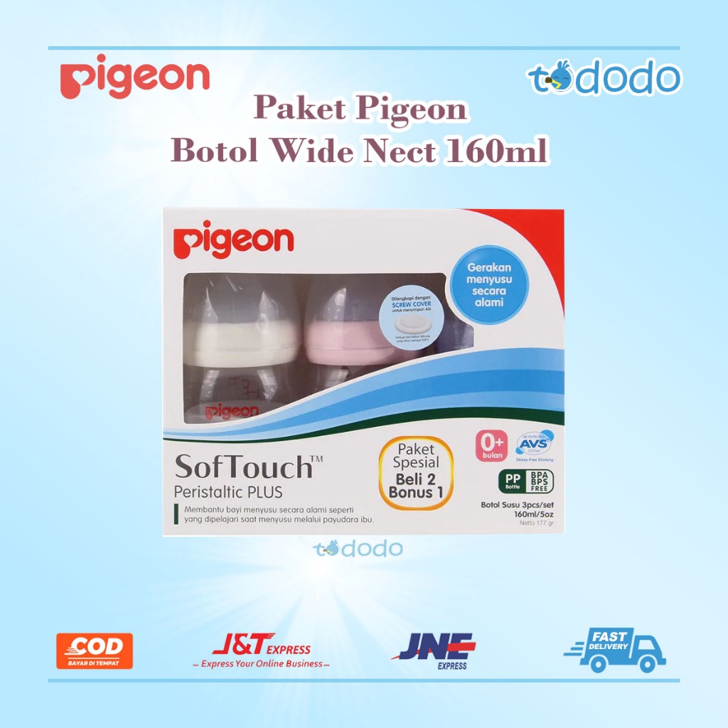 Jual PAKET Pigeon Botol Susu PP Wide Neck 160 ML With SofTouch Peristaltic Plus Nipple | Shopee ...