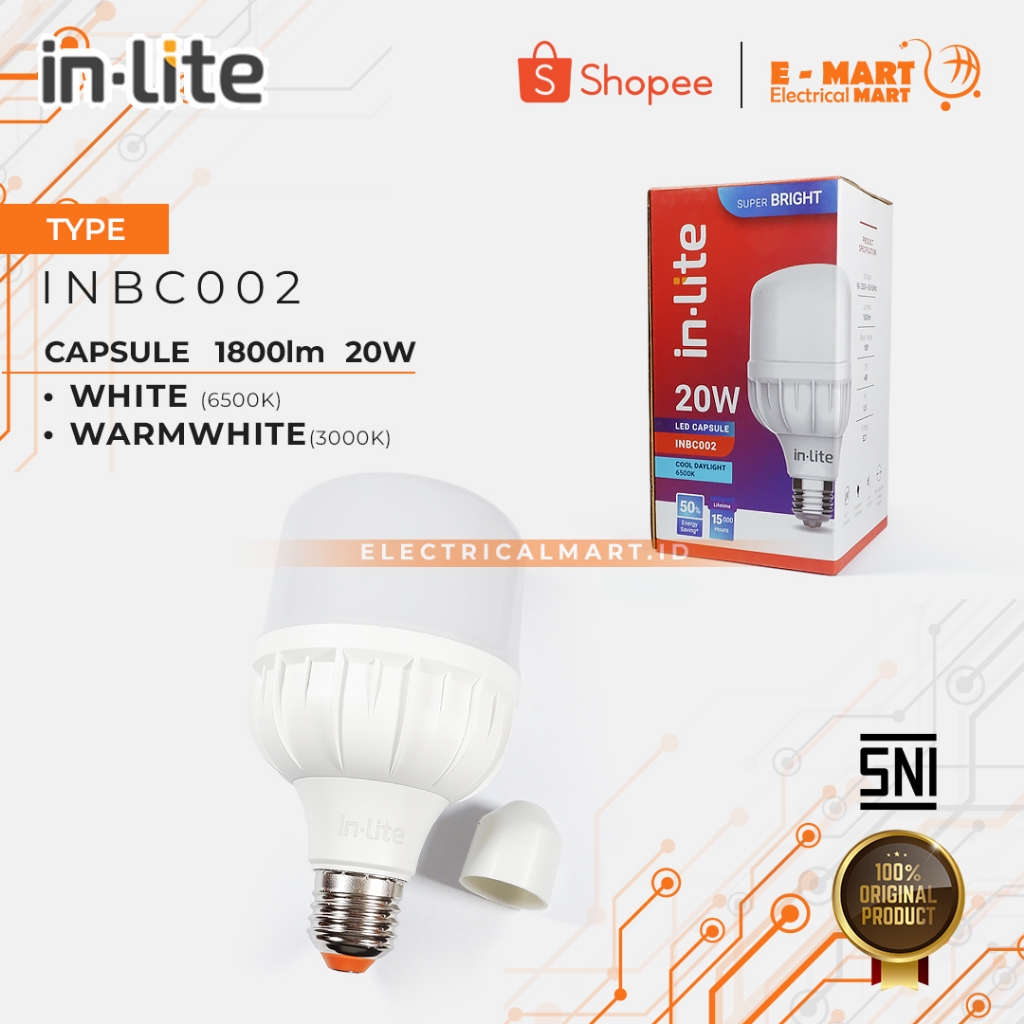 Jual Inlite Lampu Bohlam LED Kapsul 20W INBC004 Warna Putih | Shopee ...