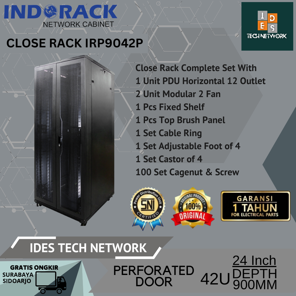 Jual Rack Server Indorack Close Rack IRP9042P 24 Inch 42U Depth 900mm ...