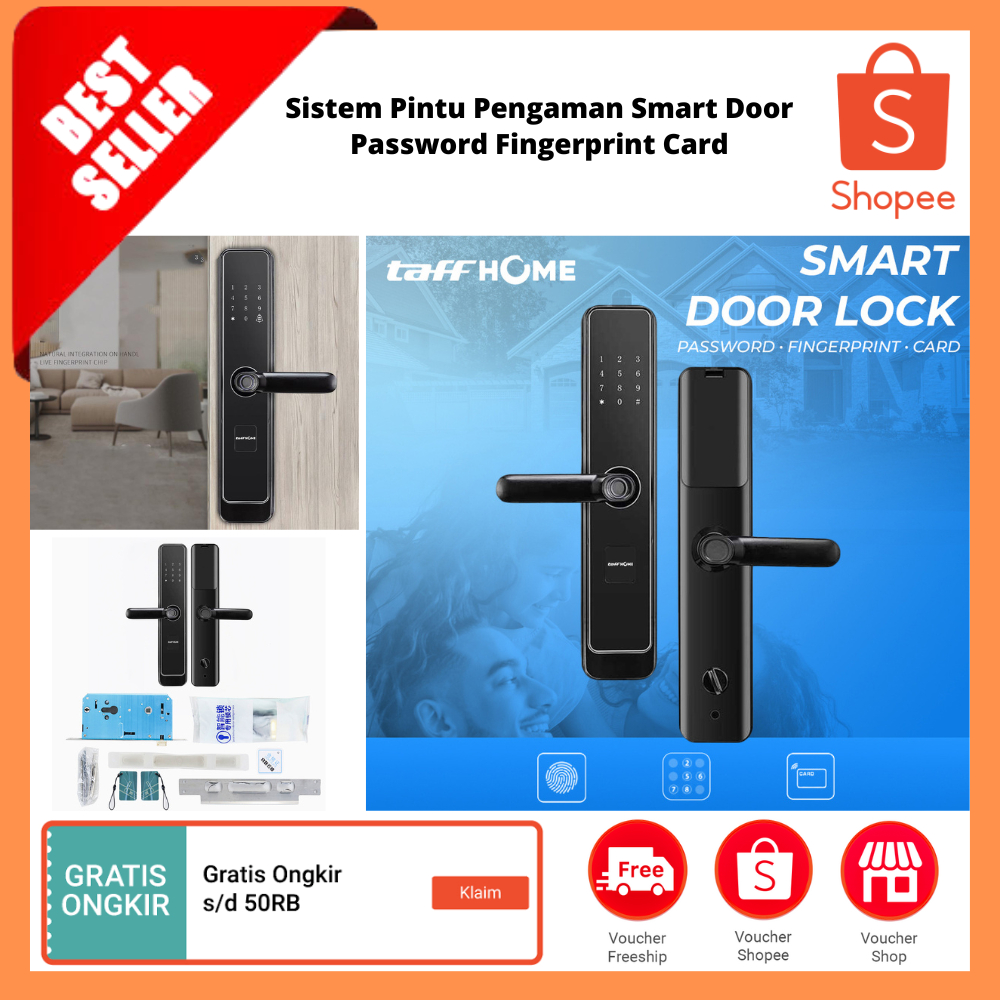 Jual Sistem Pintu Pengaman Smart Door Password Fingerprint Card / Kunci sidik jari semi otomatis ...