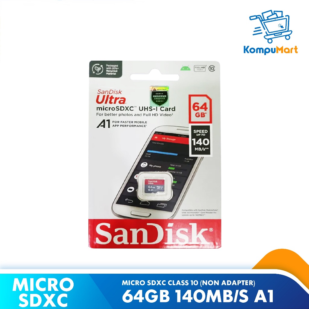 Jual Microsd Sandisk Ultra 64GB Class 10 Non Adapter speed 140MB/s A1 | Shopee Indonesia