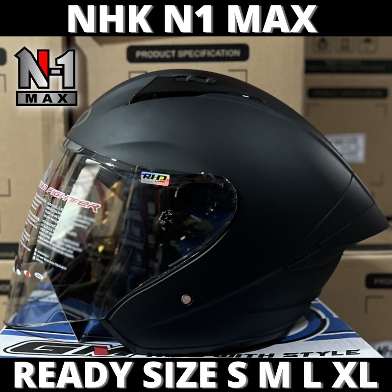 Jual Helm NHK N1 MAX Solid Black Doff Single Visor Half Face | Shopee ...