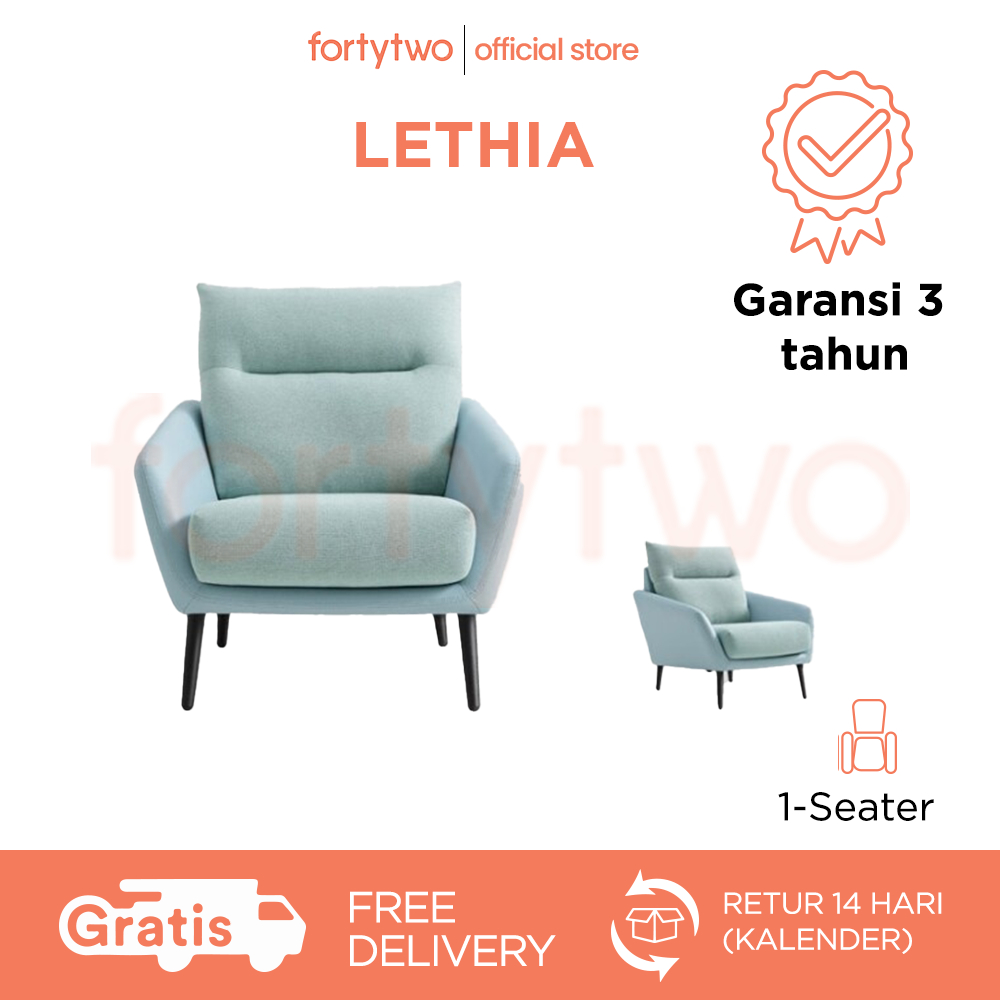 Jual Fortytwo Sofa Lethia Armchair Sofa Santai 1 Seater Single Model Klasik minimalis warna Biru ...