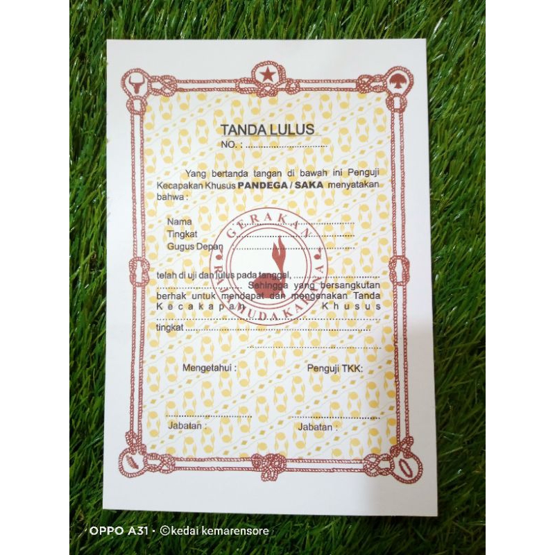 Jual SERTIFIKAT/PIAGAM TANDA LULUS SIAGA PENGGALANG PENEGAK PANDEGA ...