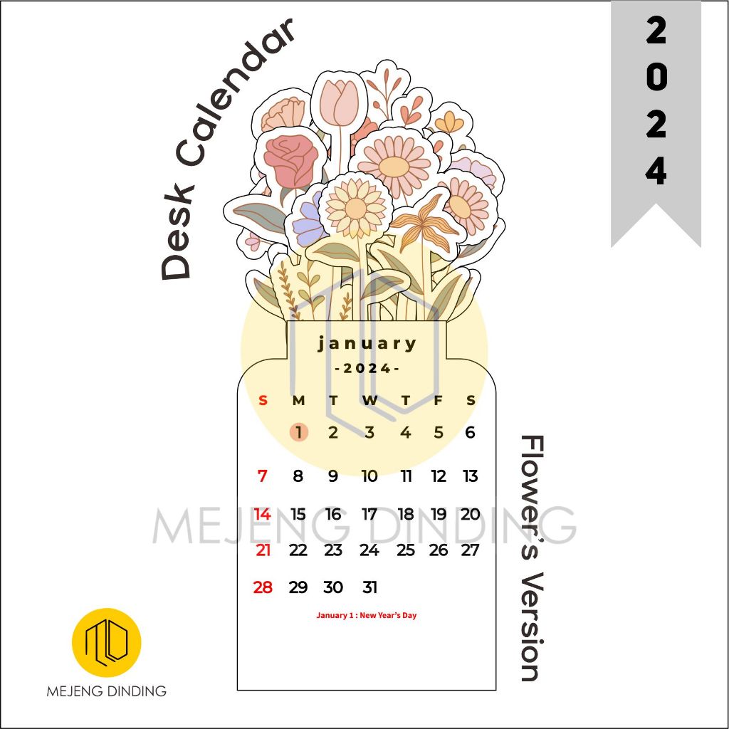 Jual 2024 CALENDAR BLOOMY FLOWERS / KALENDER 2024 AESTHETIC / DESK ...