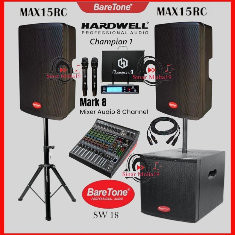 Jual Paket Soundsystem Komplit Speaker Aktif BareTone MAX15RC Subwoofer 18 Inch Aktif BareTone ...