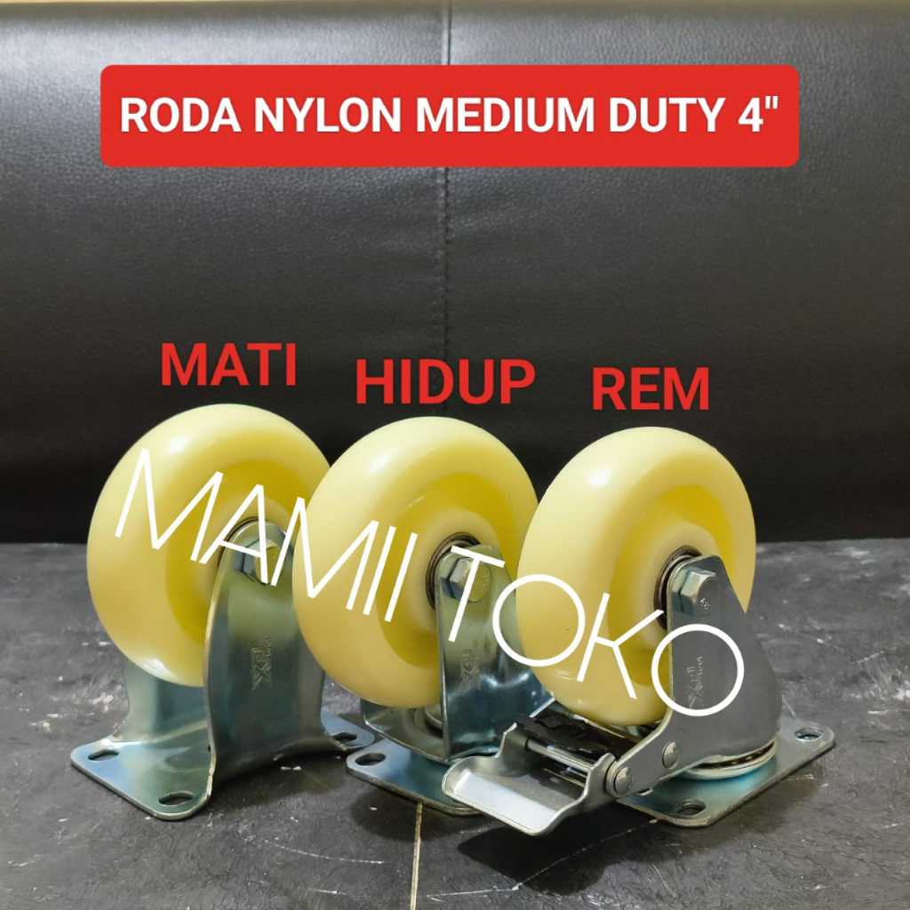 Jual Roda troli Nylon 4 inch Medium Duty Mati Hidup Rem Caster Kastor 4 ...