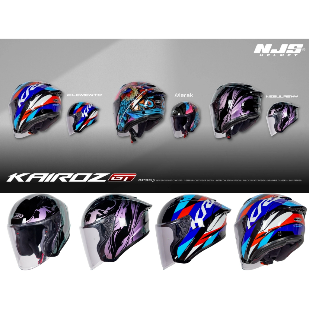 Jual NJS Kairoz GT NEBULASKY MERAK ELEMENTO VALESCO Helm NJS Half Face ...
