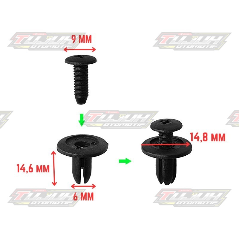 Jual Baut Kancing Klip Rivet Plastik Spakbor Body Motor M6 6mm | Shopee ...
