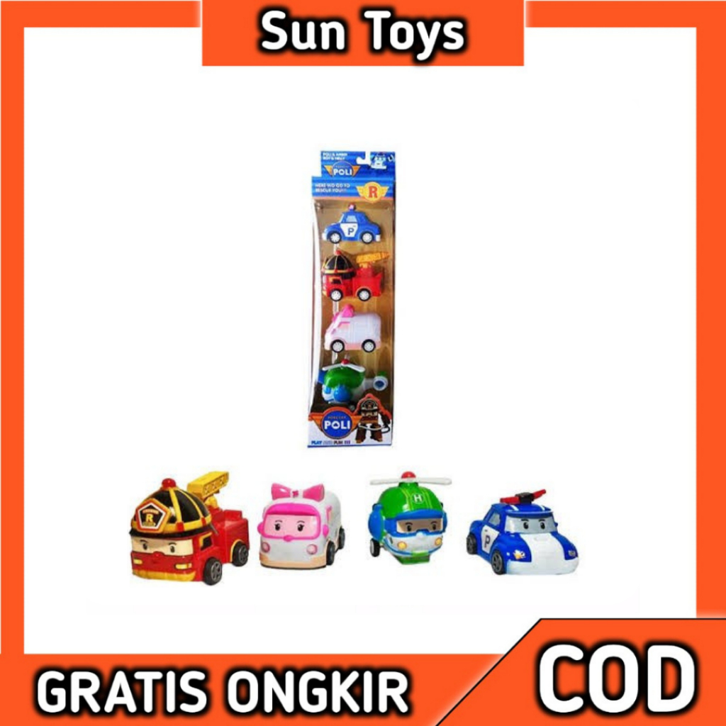 Jual mainan anak mobil mini robocar policar poli car 1 set 4 pcs 152-1B ...