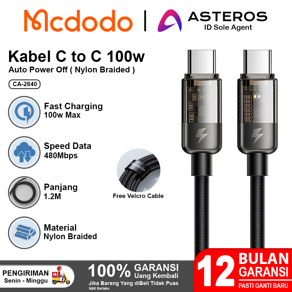 Jual MCDODO Kabel Data Type C to Type C PD FAST Charging Auto Off 100W ...