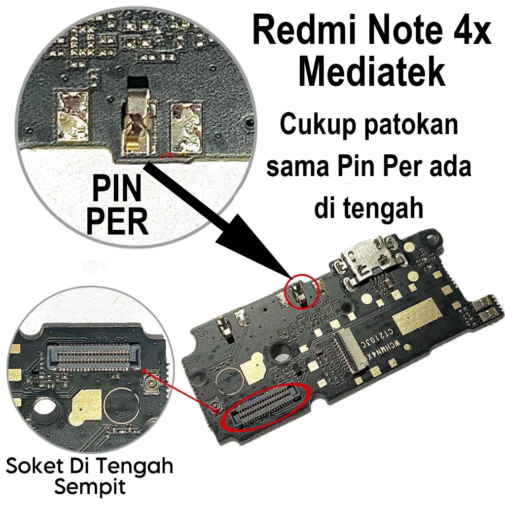Jual Papan Konektor Cas + Mic Redmi Note 4X CPU Mediatek dengan Soket Sempit dan Pin Per di ...