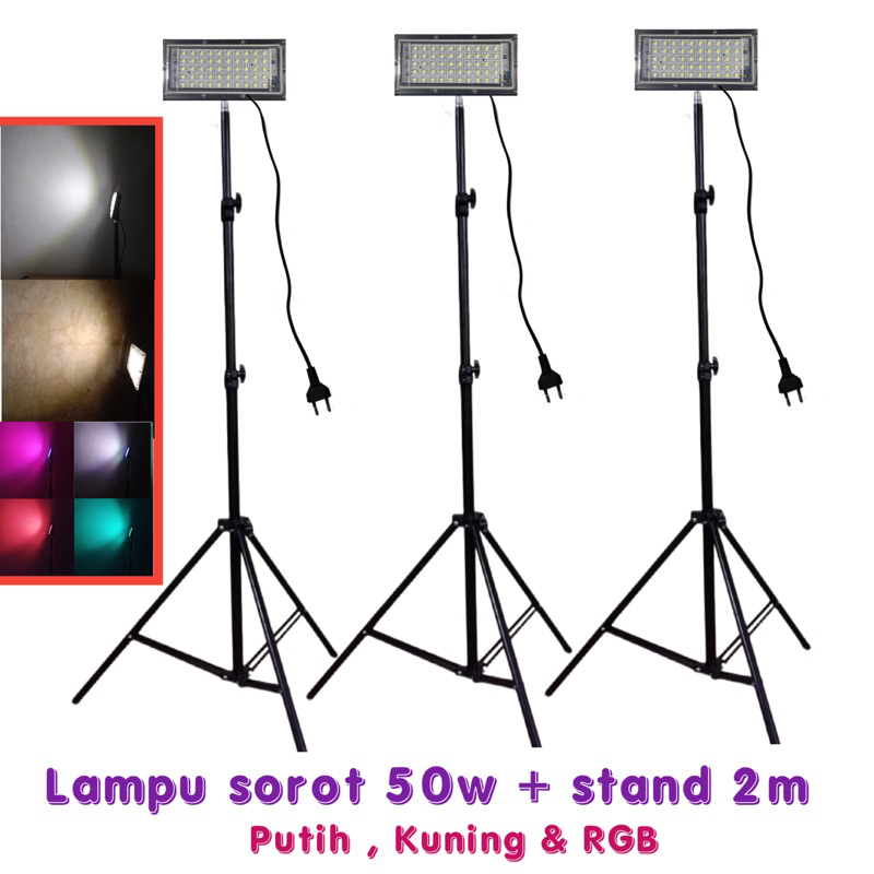 Jual Lampu sorot 50w/50watt Stand 2.1m Satu Set Dilengkapi colokan PUTIH KUNING RGB | Shopee ...