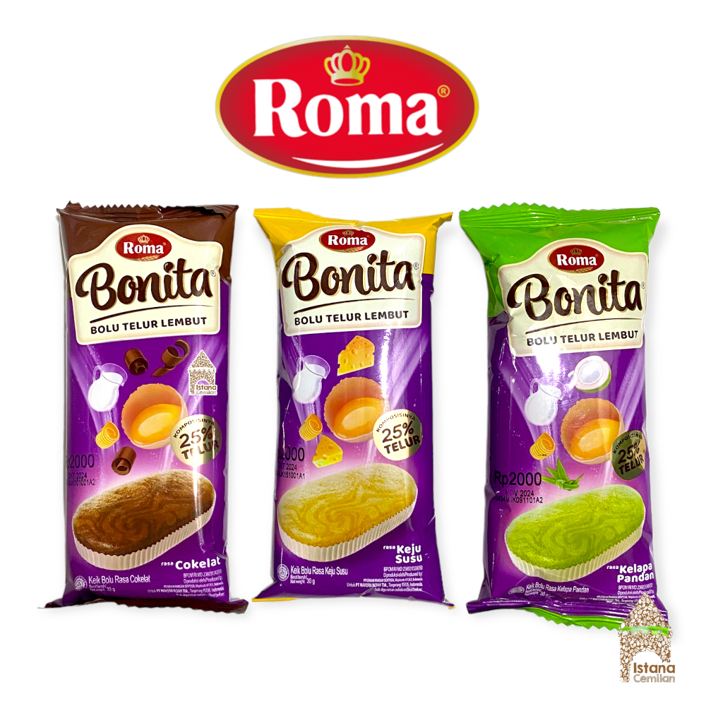 Jual BONITA Bolu Telur Lembut Keju Susu / Cokelat / Kelapa Pandan 30 ...