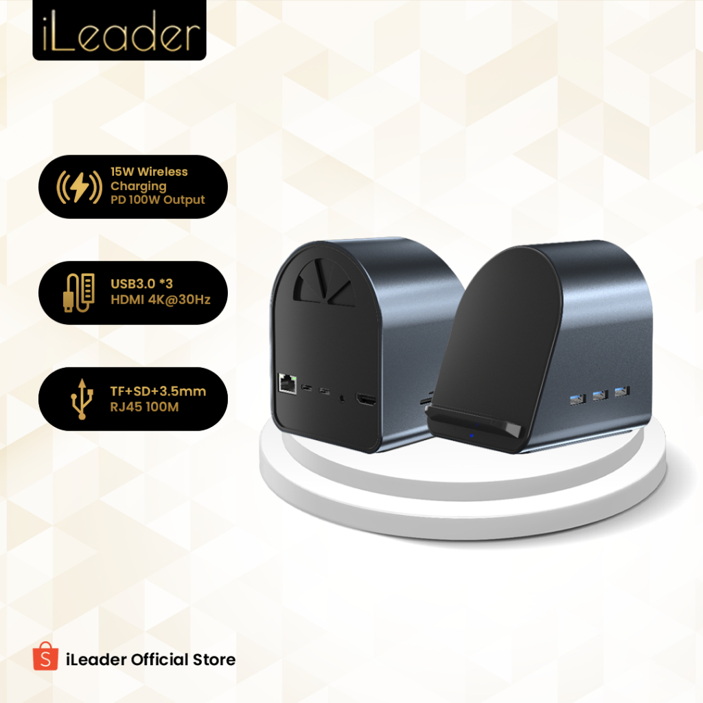 Jual iLeader 10-in-1 Docking Station 15W Wireless Charging PD 100W ...