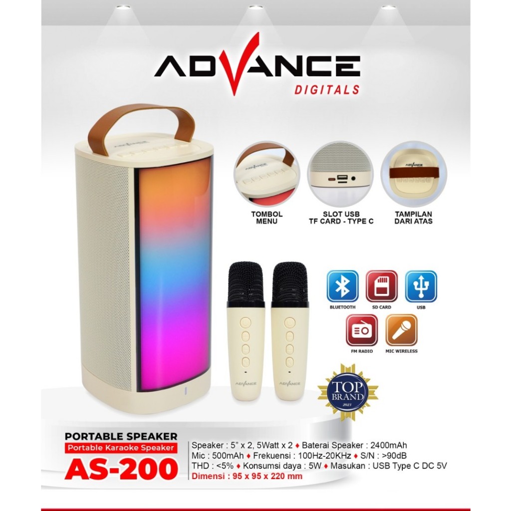 Jual Speaker Advance AS-200 Portable Karaoke Bluetooth RGB LED + 2 Mic ...