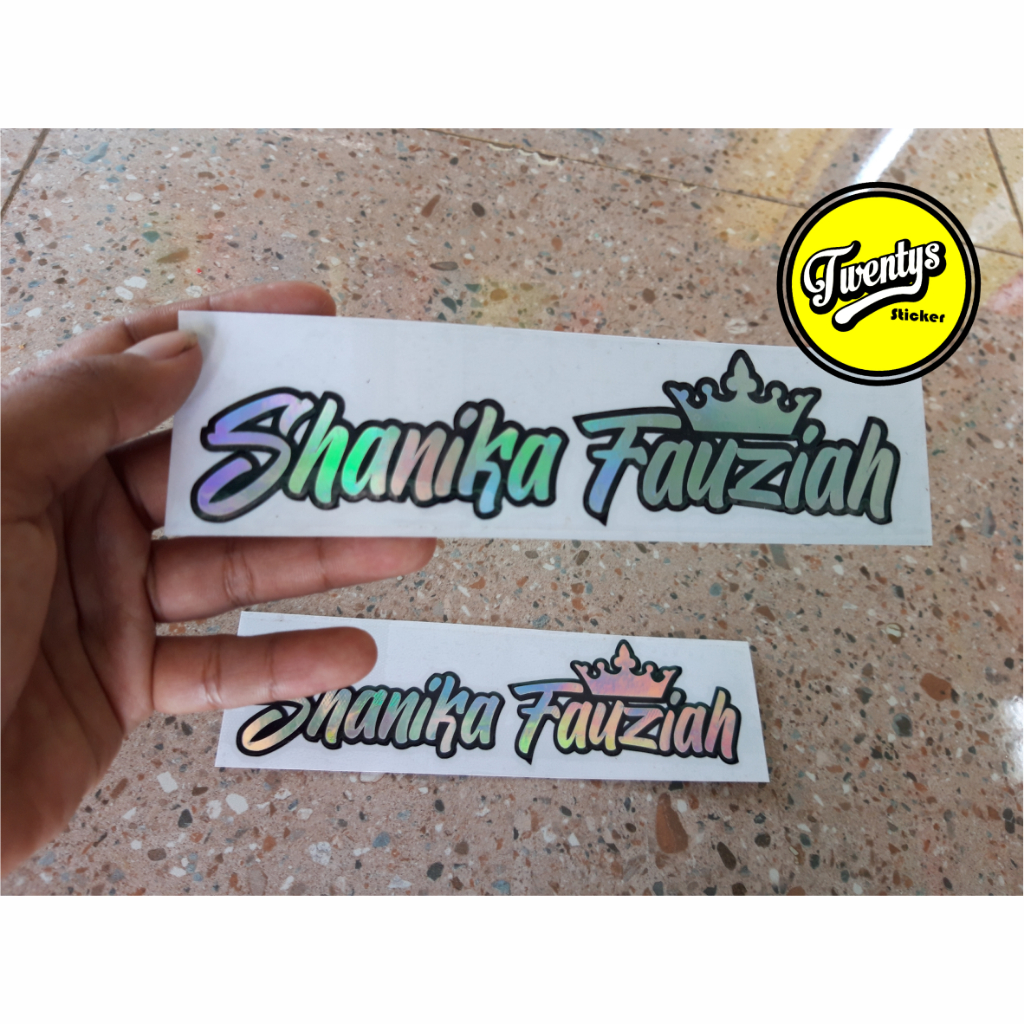 Jual CUSTOM NAMA STICKER HOLOGRAM PELANGI LIST HITAM CUTTING STICKER ...